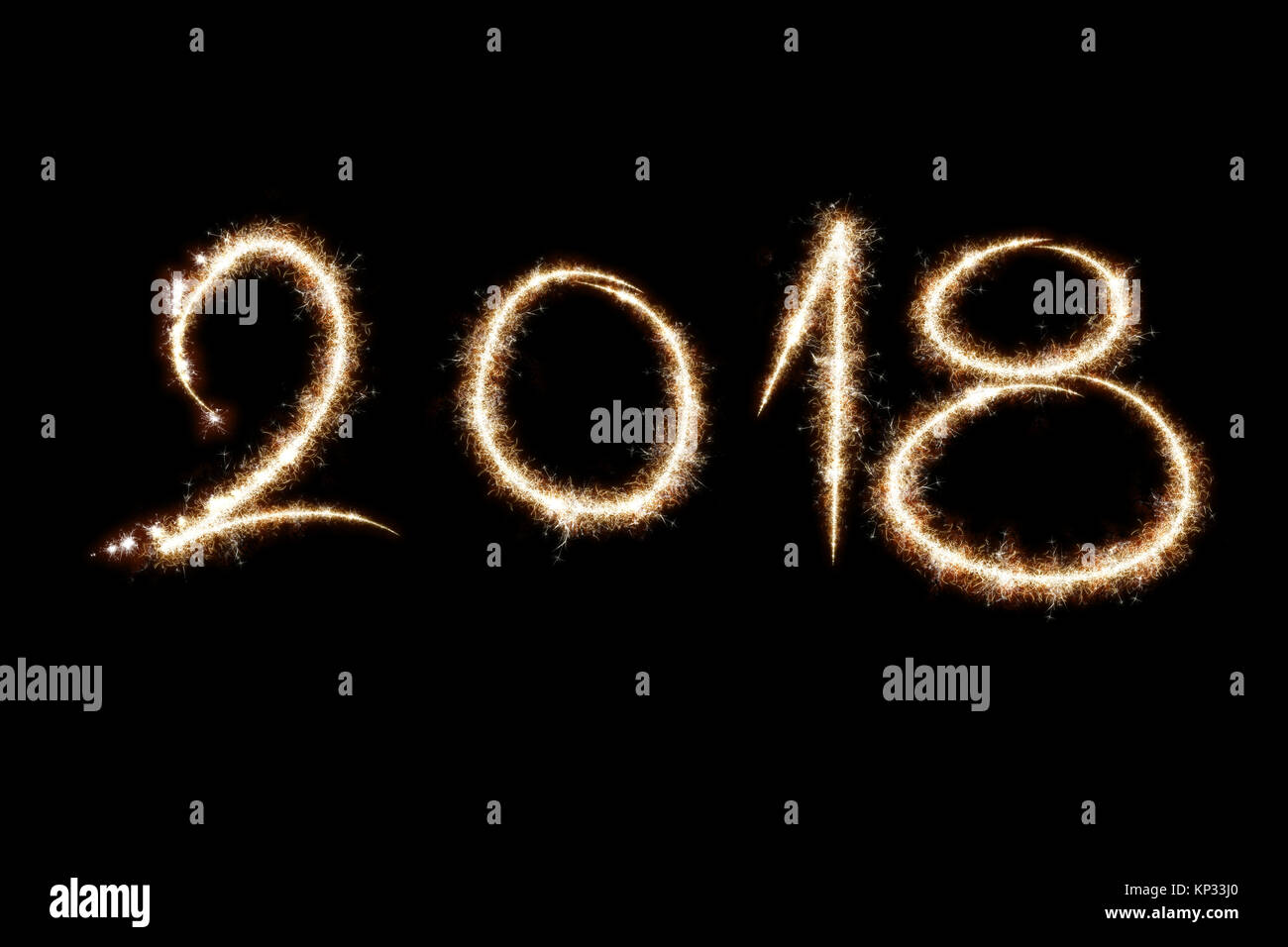 2018 written with Sparkle firework on black background, happy new year ...