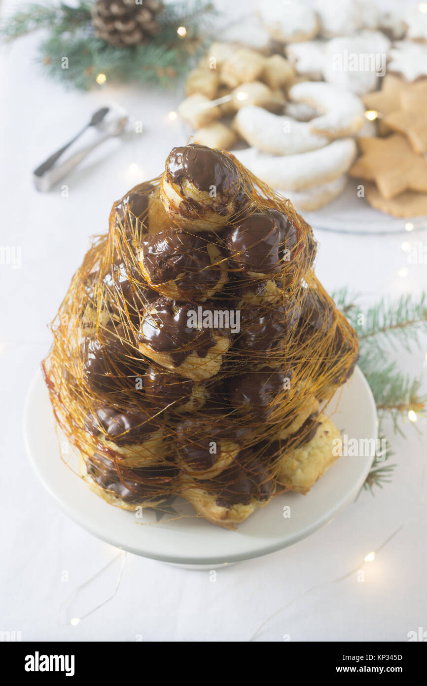 Crockembush cake and Christmas cookies in a Christmas decoration with a ...