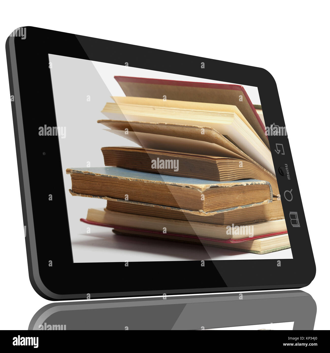 Book and teblet computer 3D model isolated on white, digital library ...