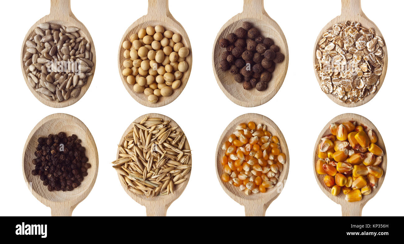 Different type of seeds on wooden spoon Stock Photo - Alamy