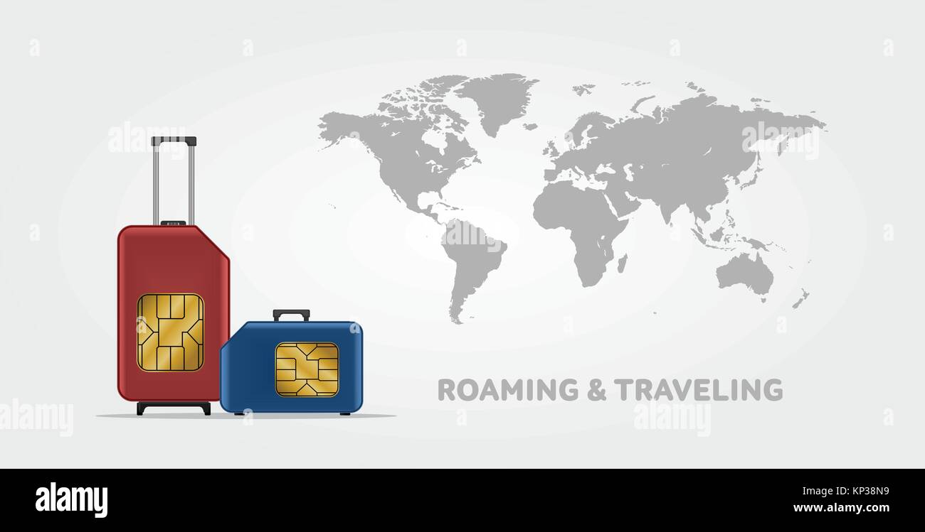 Travel SIM vector illustration on blue radial gradient background ...