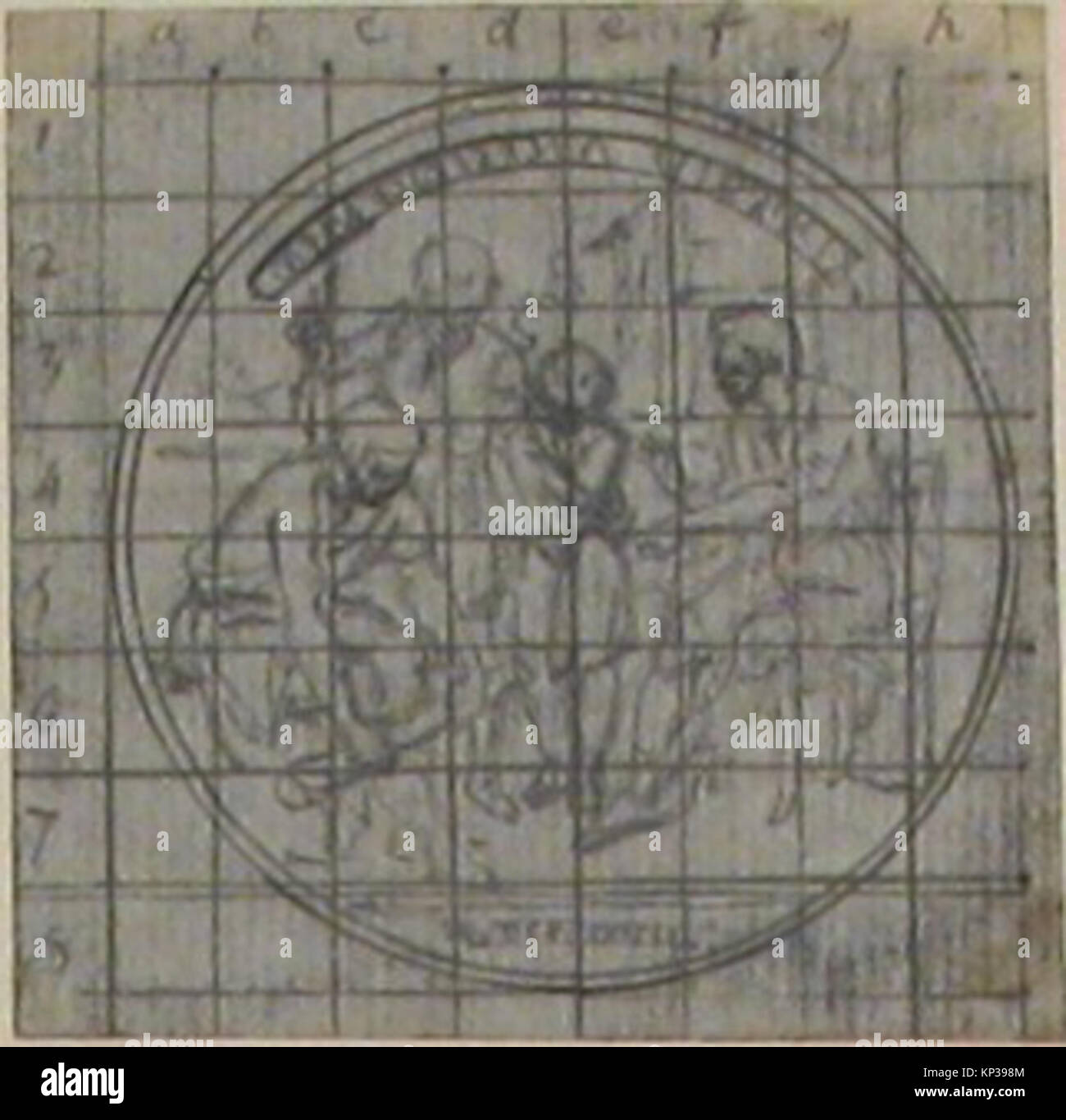 Design drawing for a box-lid or medal showing decorative motifs, layout ...