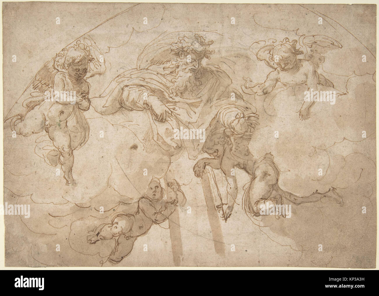 Depiction of God the Father accompanied by four angels, illustrating ...