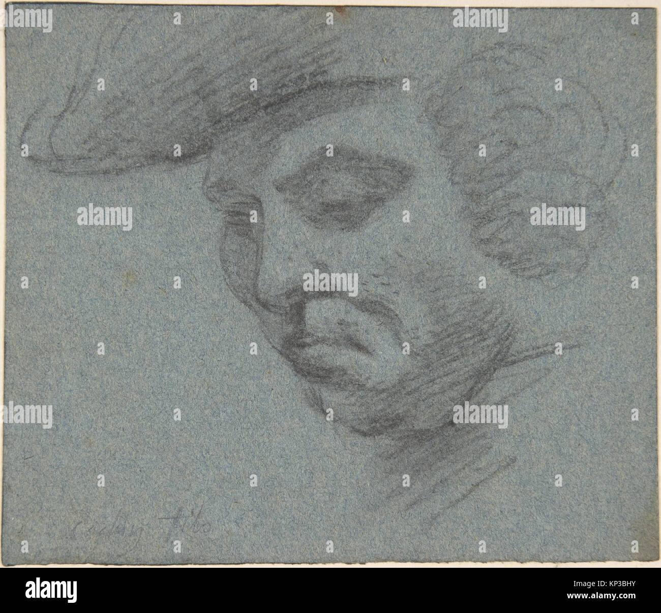 A portrait illustration of a man facing left, highlighting detailed ...
