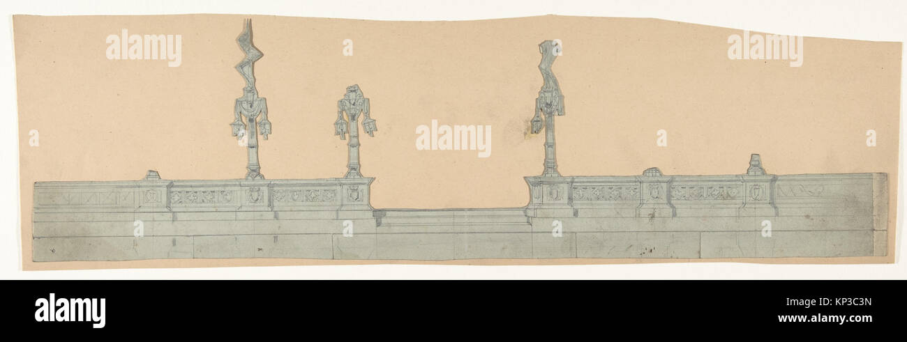 Design for a Stage Set at the Opéra, Paris- Balustrade wtih Lamp Posts ...