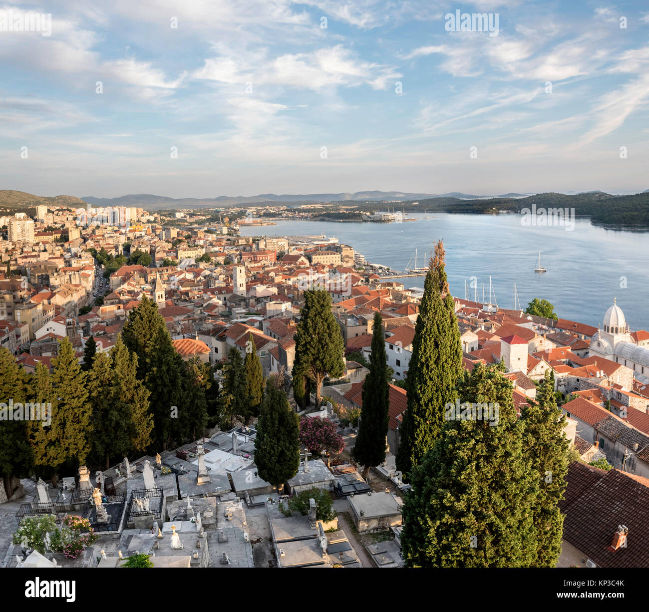Aerial top day View of Sibenik town and its old houses in Sibenik ...