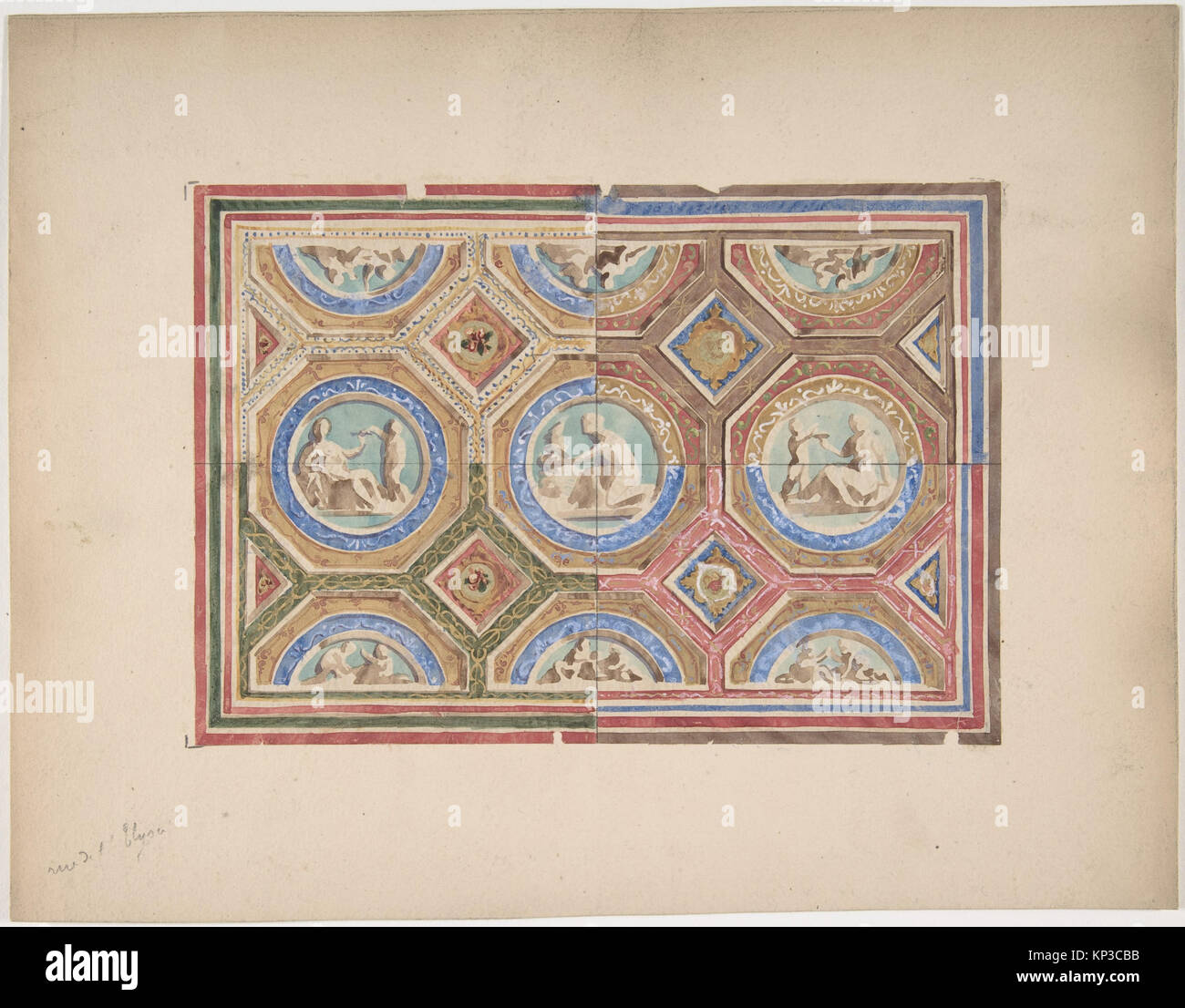 Design for a coffered ceiling in four color schemes at Empress Eugenie ...