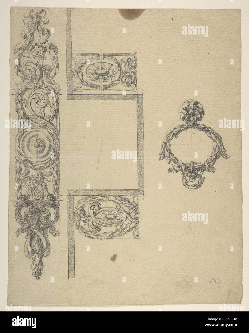 Technical drawing showing design for metal hardware, including hinges ...
