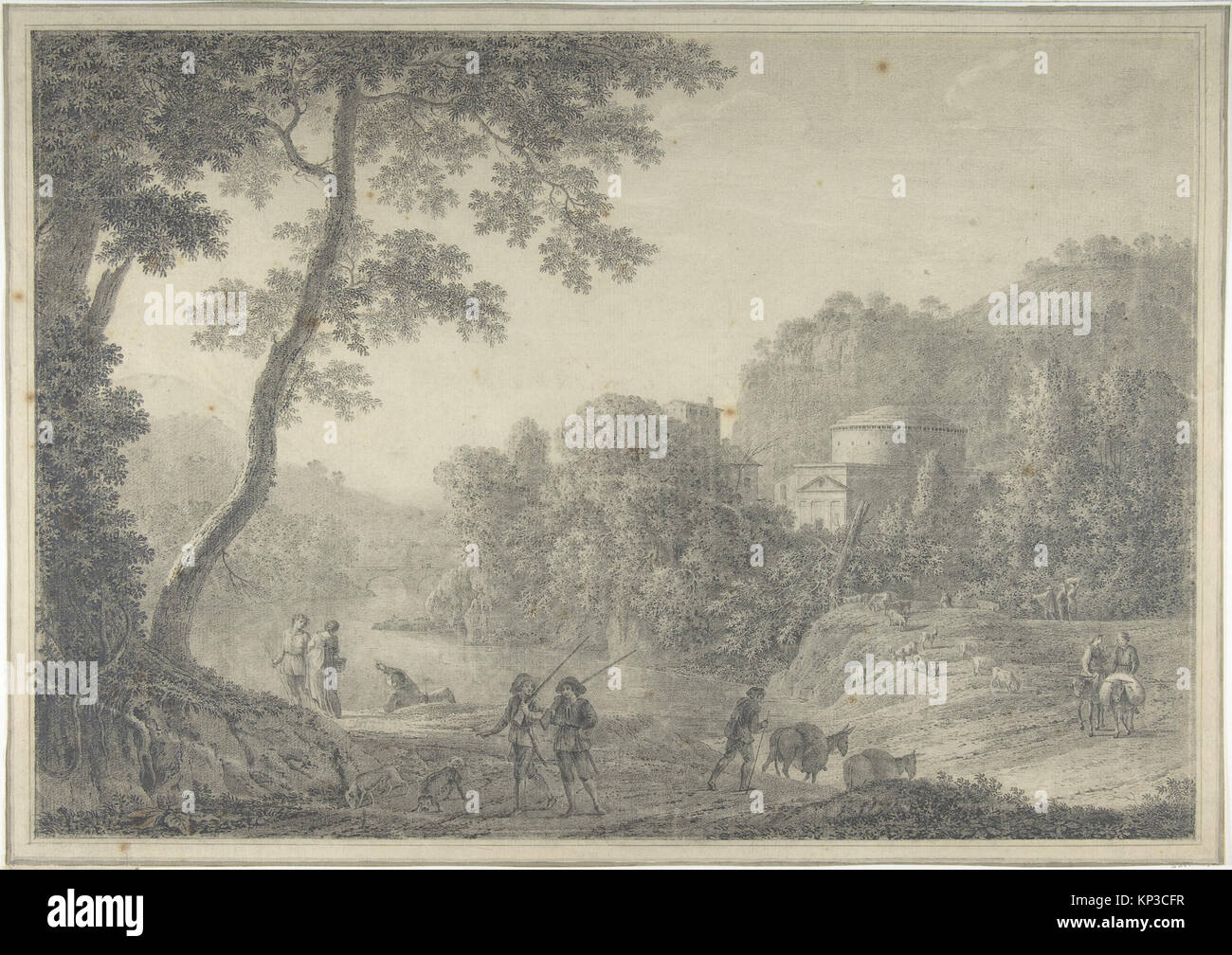 This painting shows a classical landscape with hunters in the ...
