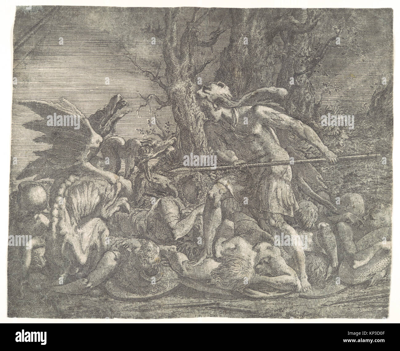 Artistic depiction of Cadmus battling a dragon from Greek mythology ...