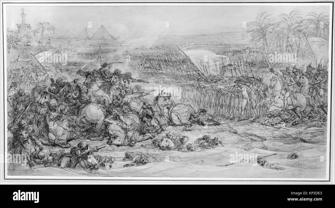 Illustration depicting the Battle of the Pyramids on July 21, 1798 ...