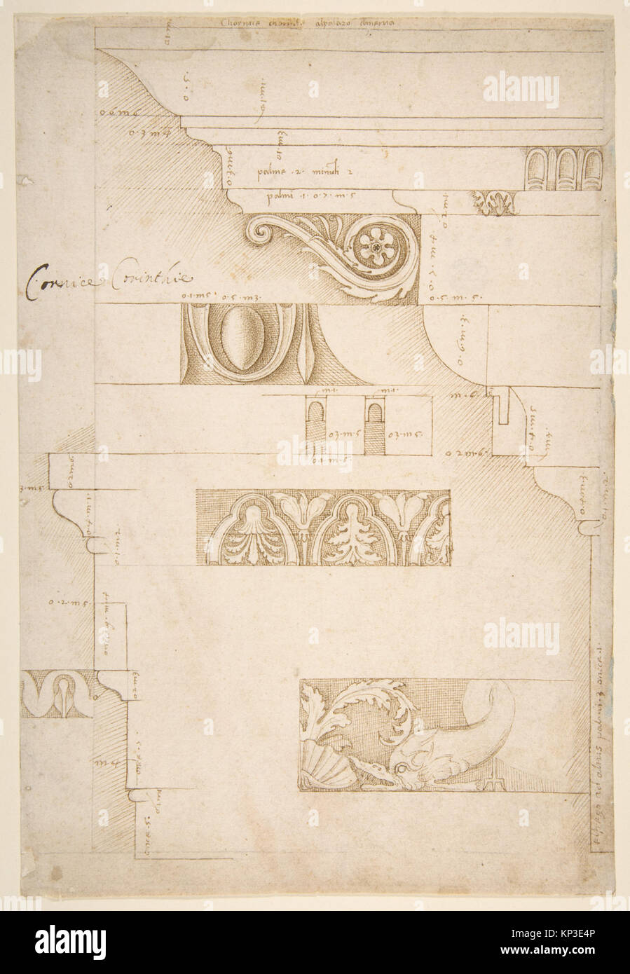 Architectural study illustrating the measured profiles of the cornice ...