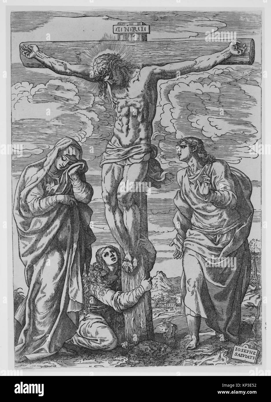 An illustrated depiction of the Crucifixion, showing Christ on the ...