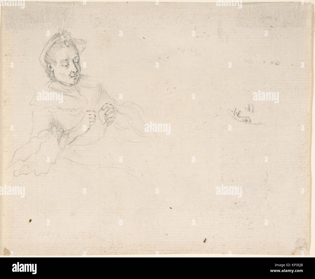 Four Ladies Sitting around a Table Occupied with Needlework, Reading ...