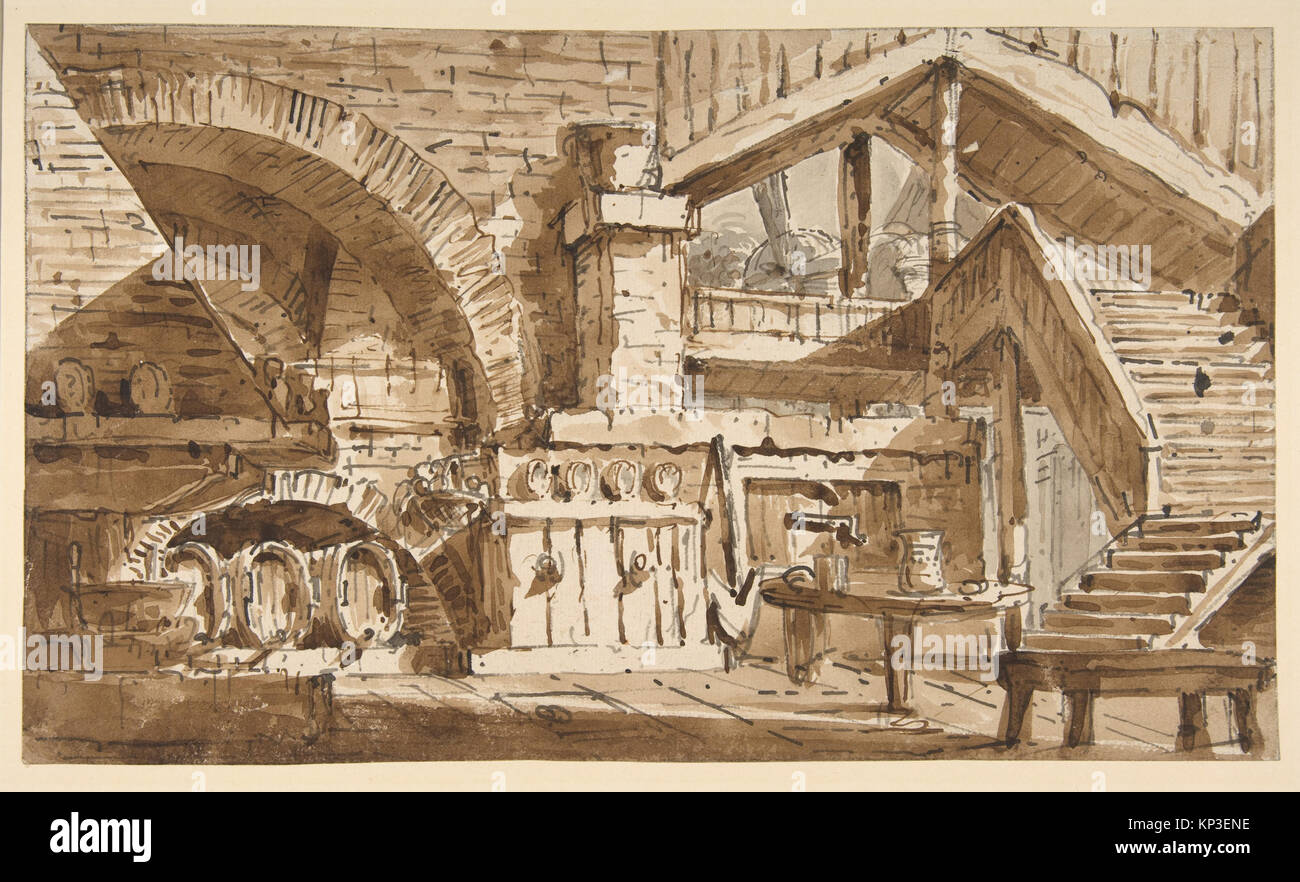 Design for a Stage Set Showing Interior of Rustic Kitchen ( Cucina ...