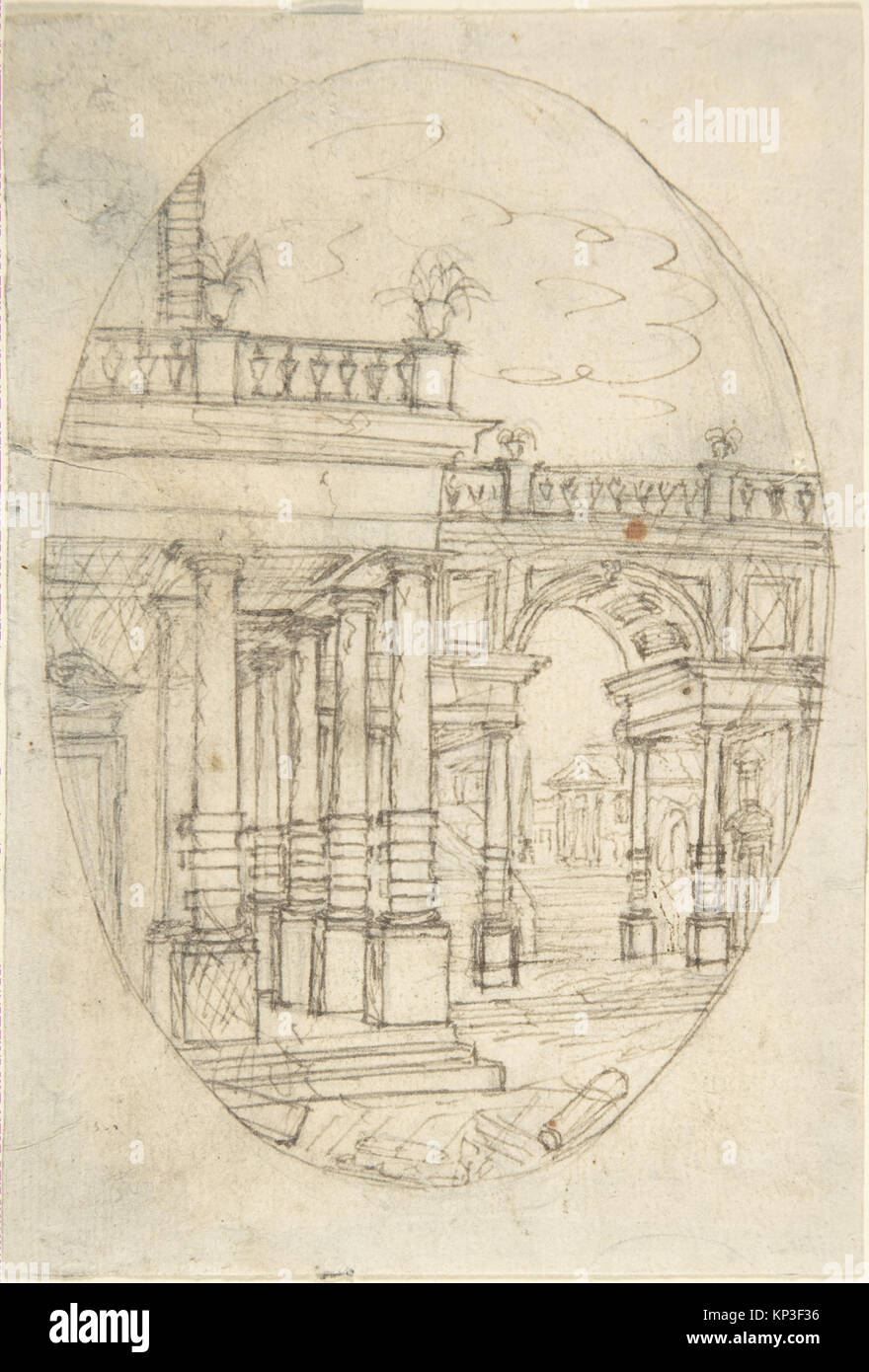 This work features an architectural drawing on the recto page and a ...