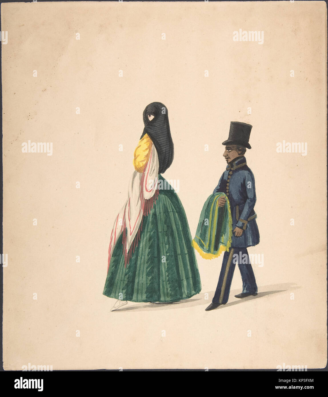 Illustration depicting a woman walking with her servant, showing ...