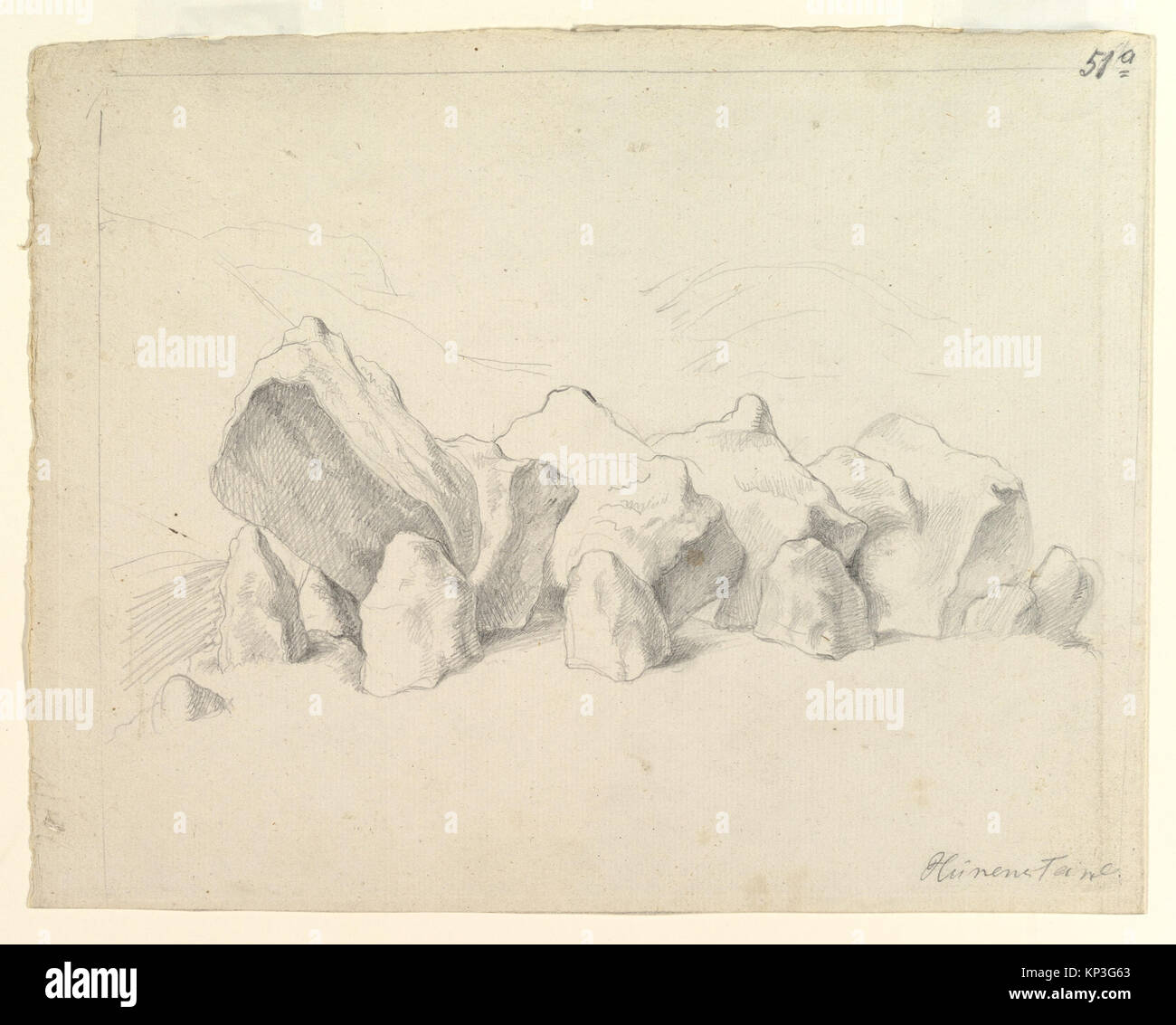 This image depicts a stone circle atop a mound, with surrounding ...