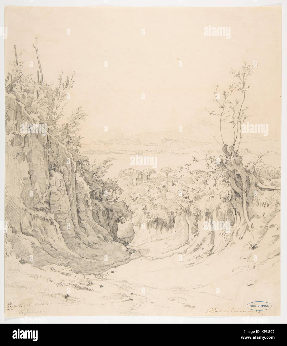 Graphite drawing by Robert Kummer depicting a northeast view of ...