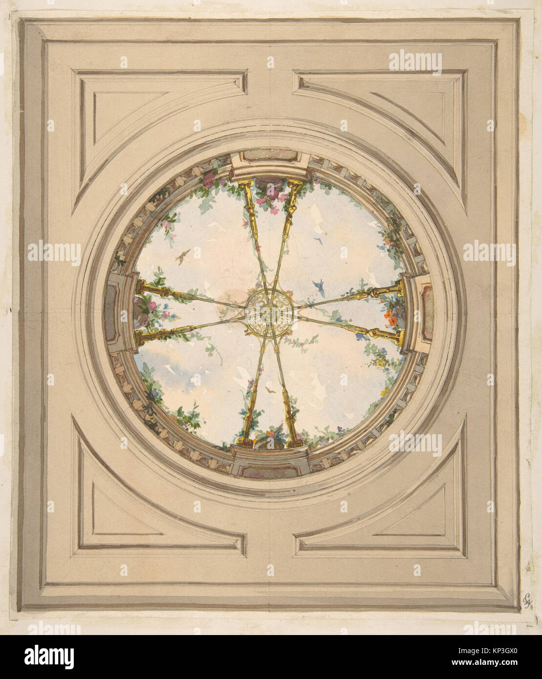Design for a ceiling painted with clouds and trellis work MET DP811711 ...