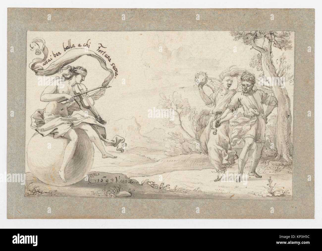 This drawing by Monogrammist EF, dated 1693, depicts a dancing couple ...