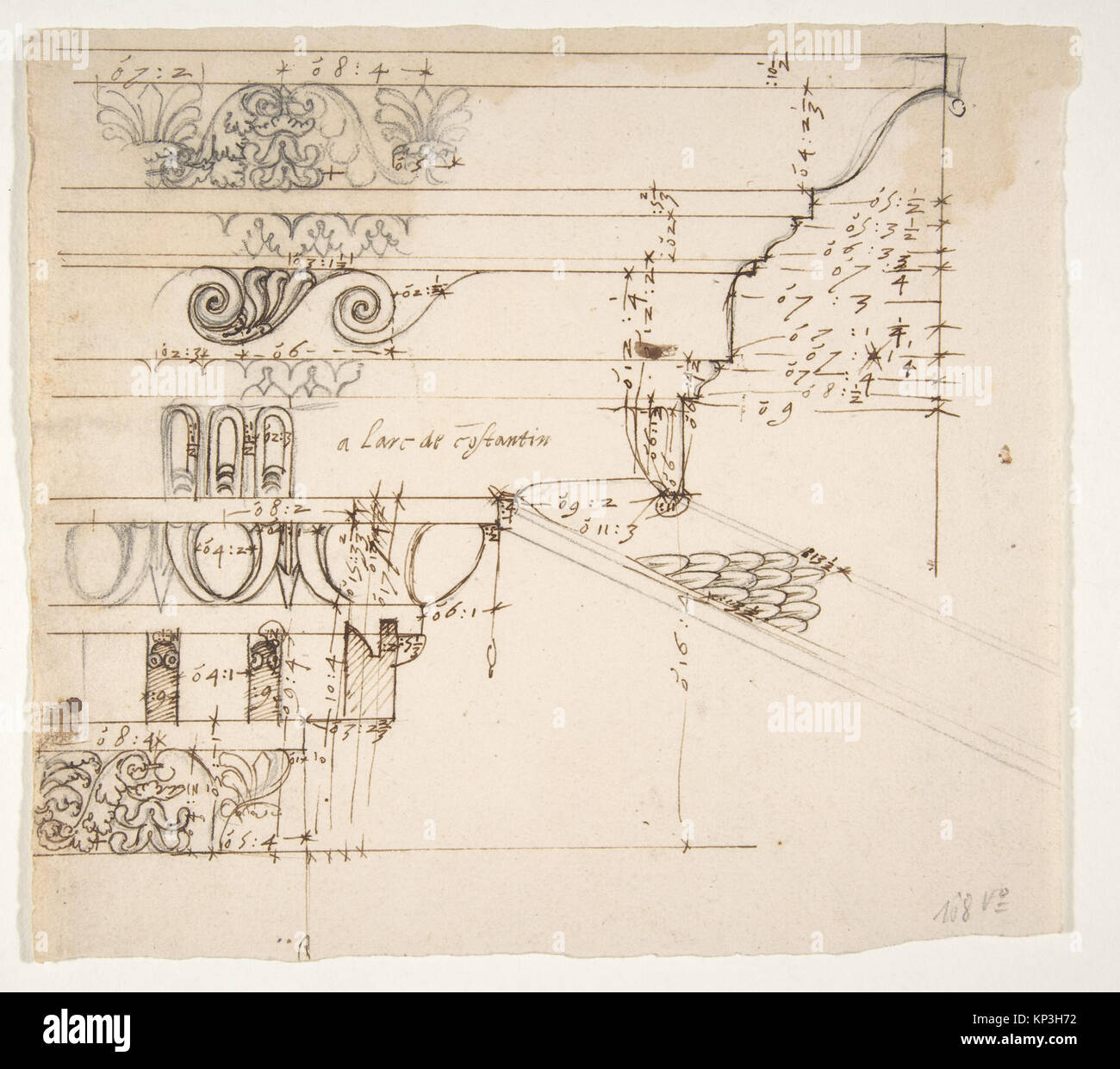 Design showing the Arch of Constantine with cornice, profile elevation ...