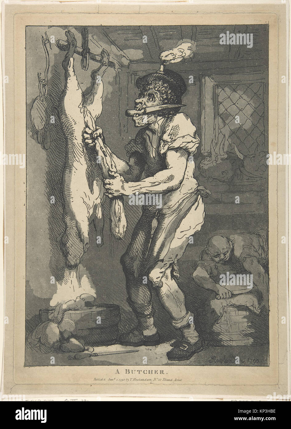 Illustration of a butcher at work, depicting the figure handling meat ...