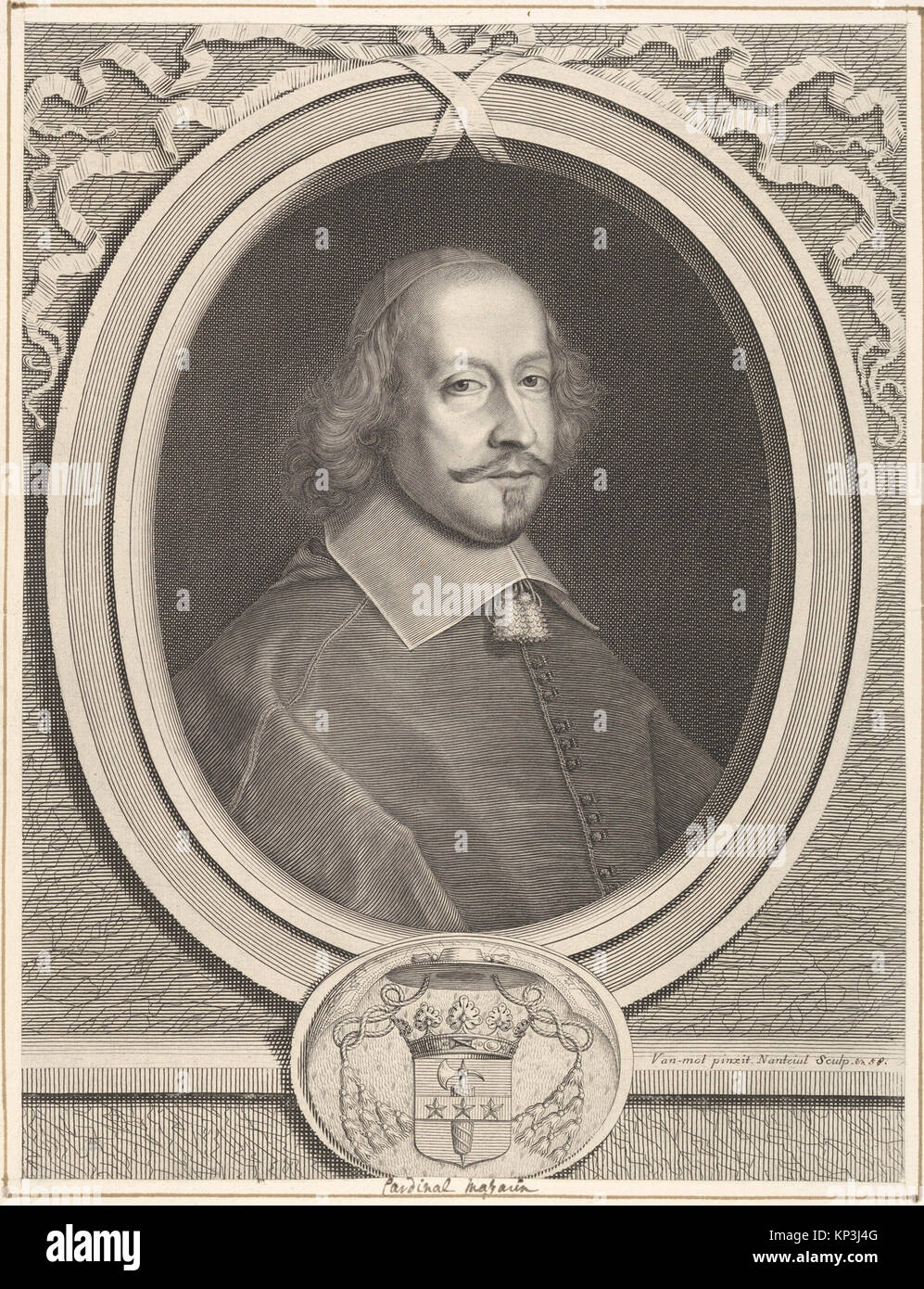 Portrait illustration of Cardinal Jules Mazarin, showing his attire ...