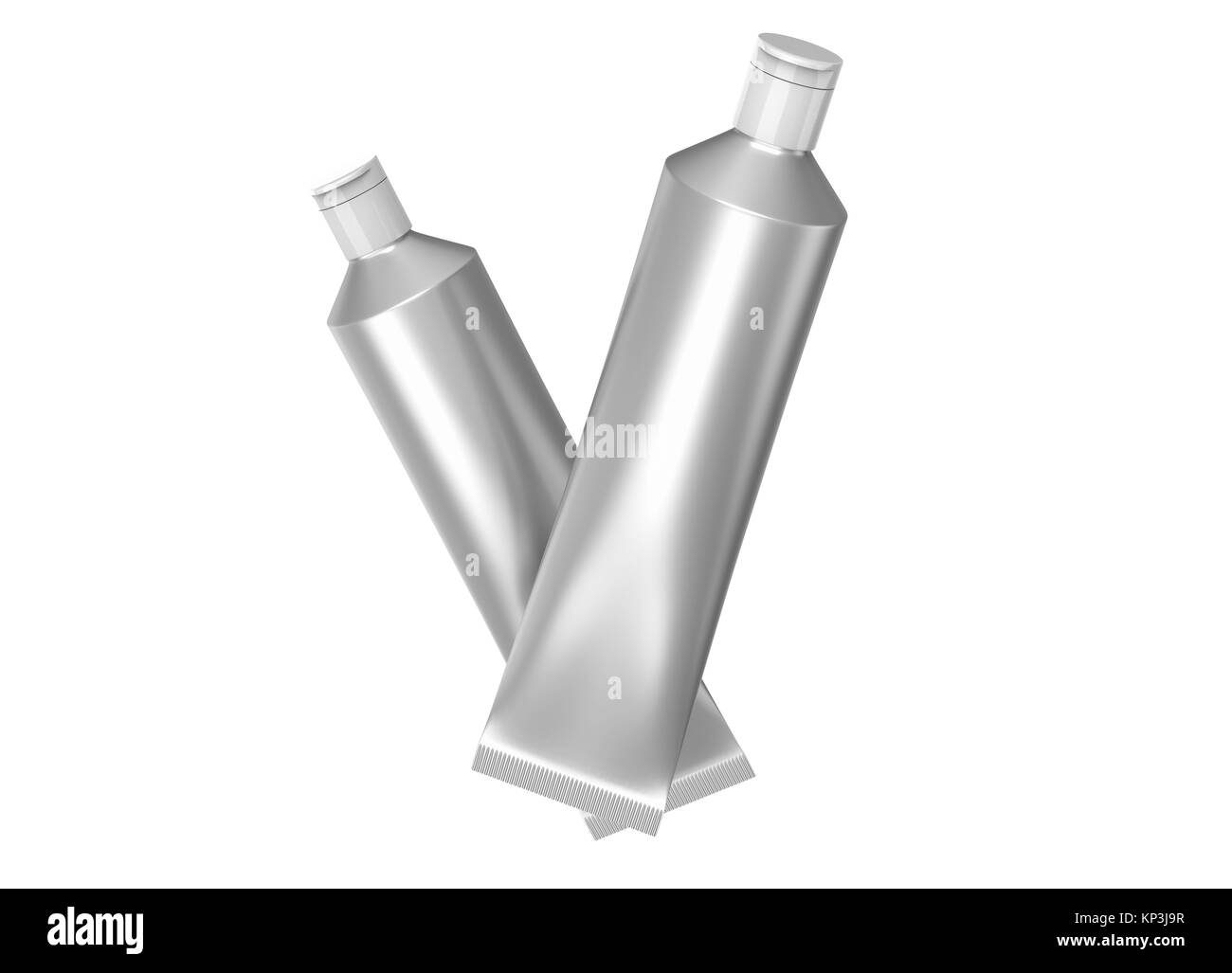 Toothpaste package mockup, blank silver tubes floating in the air in 3d ...