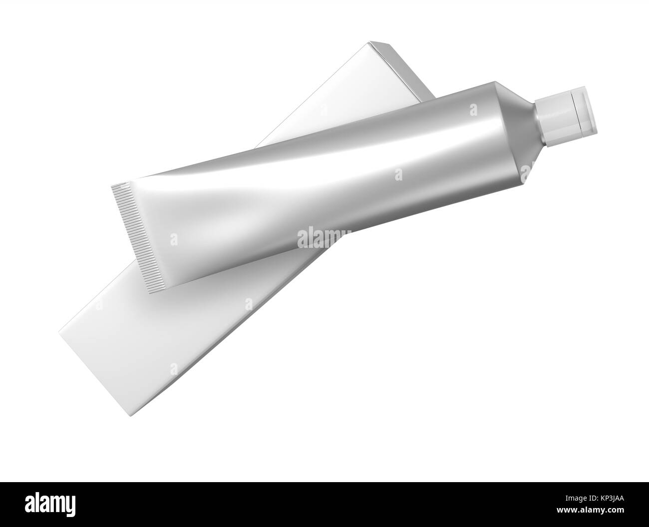 Toothpaste package mockup, blank silver tube with paper box floating in ...