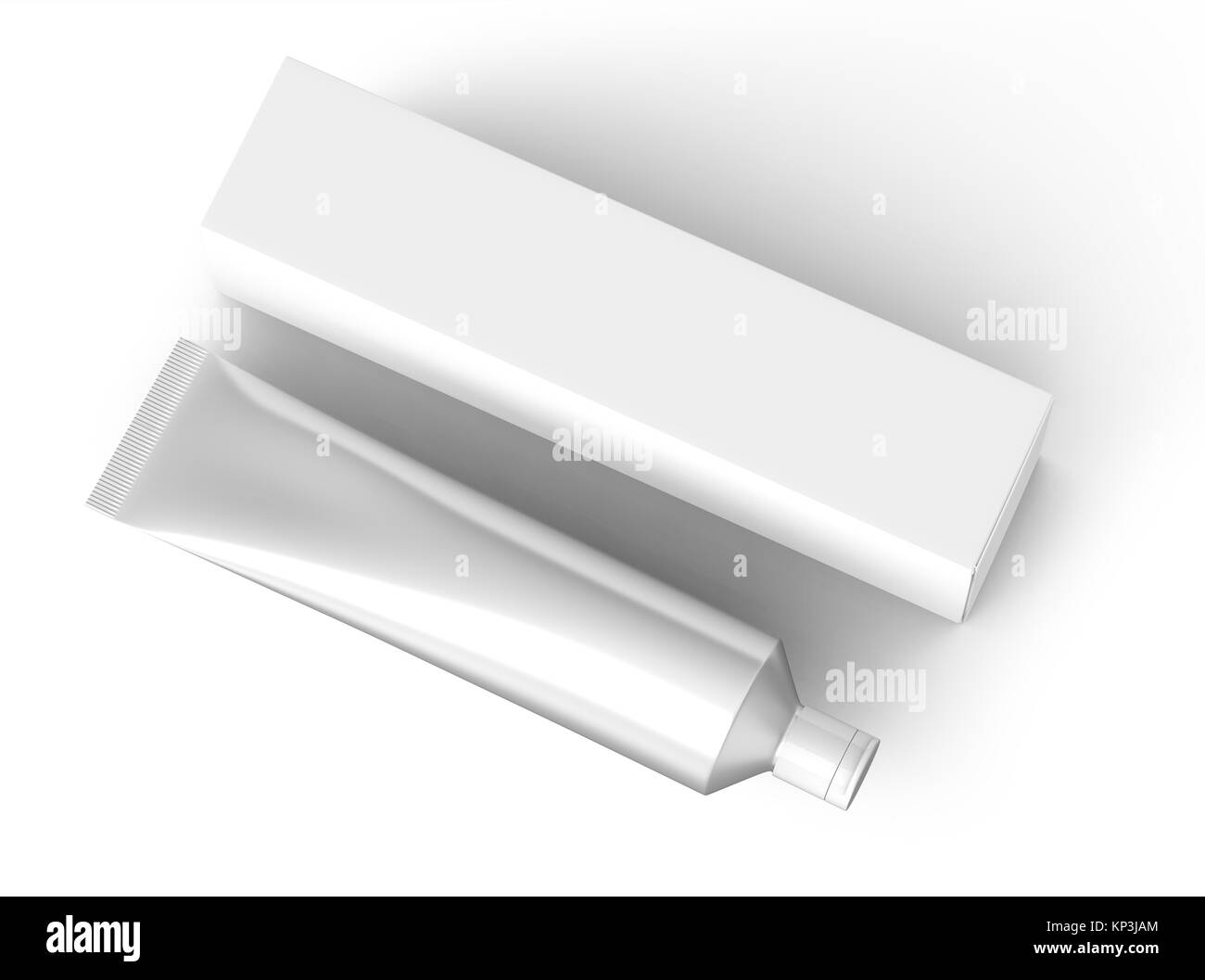 Toothpaste package mockup, top view of blank silver tube with paper box ...