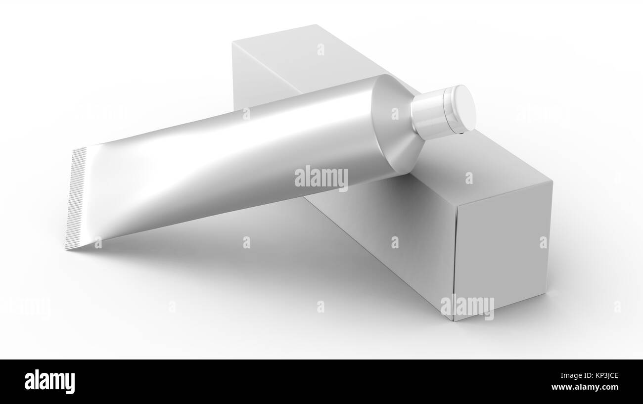 Toothpaste package mockup, blank silver tube with paper box in 3d ...