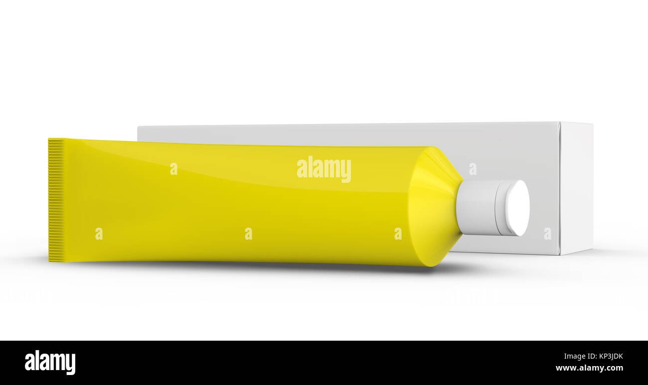Toothpaste package mockup, blank yellow tube with paper box in 3d ...