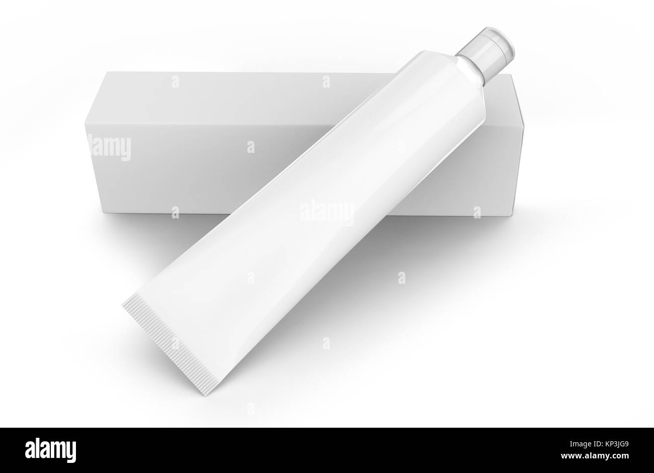 Blank toothpaste mockup, white tube with paper box in 3d render Stock ...