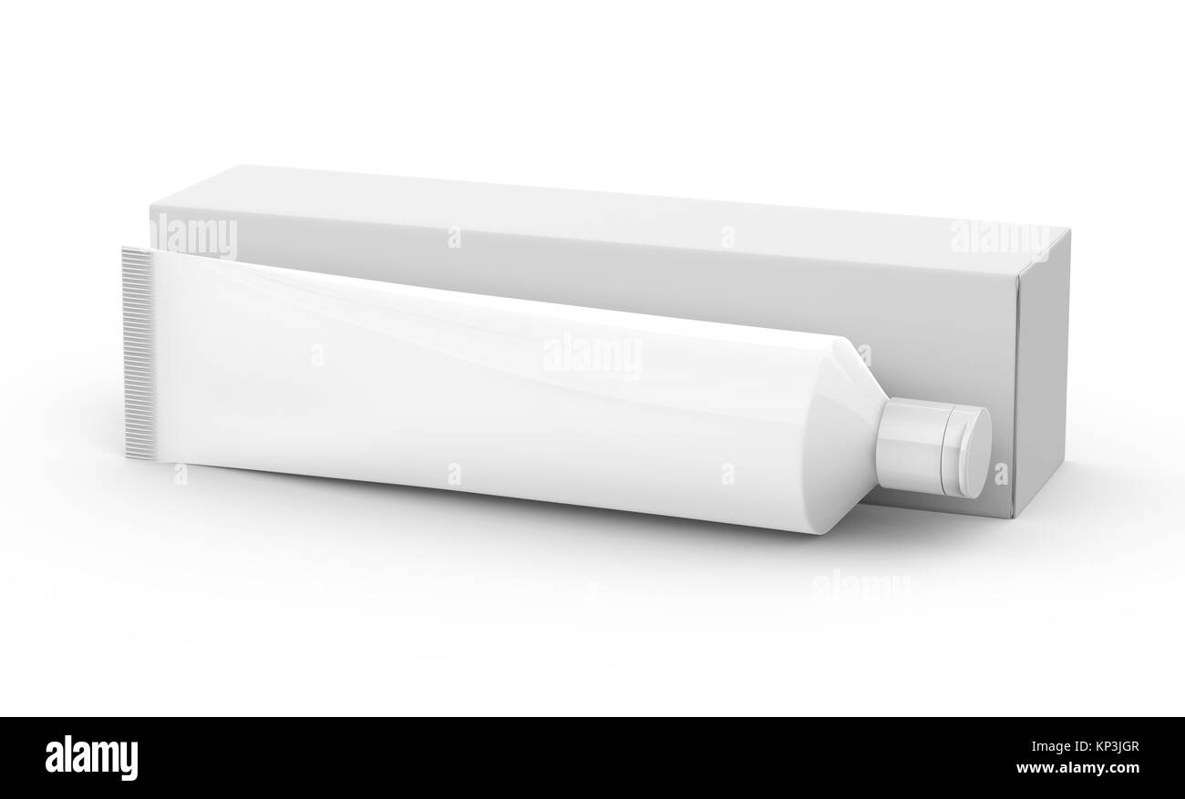 Blank toothpaste mockup, white tube with paper box in 3d render Stock ...