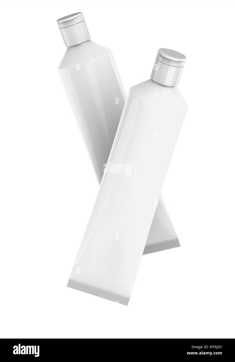 Blank toothpaste mockup, white tubes floating in the air in 3d render ...