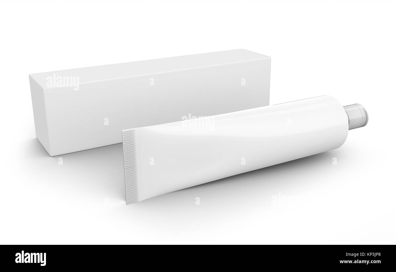 Blank toothpaste mockup, paste tube with paper box in 3d render Stock ...