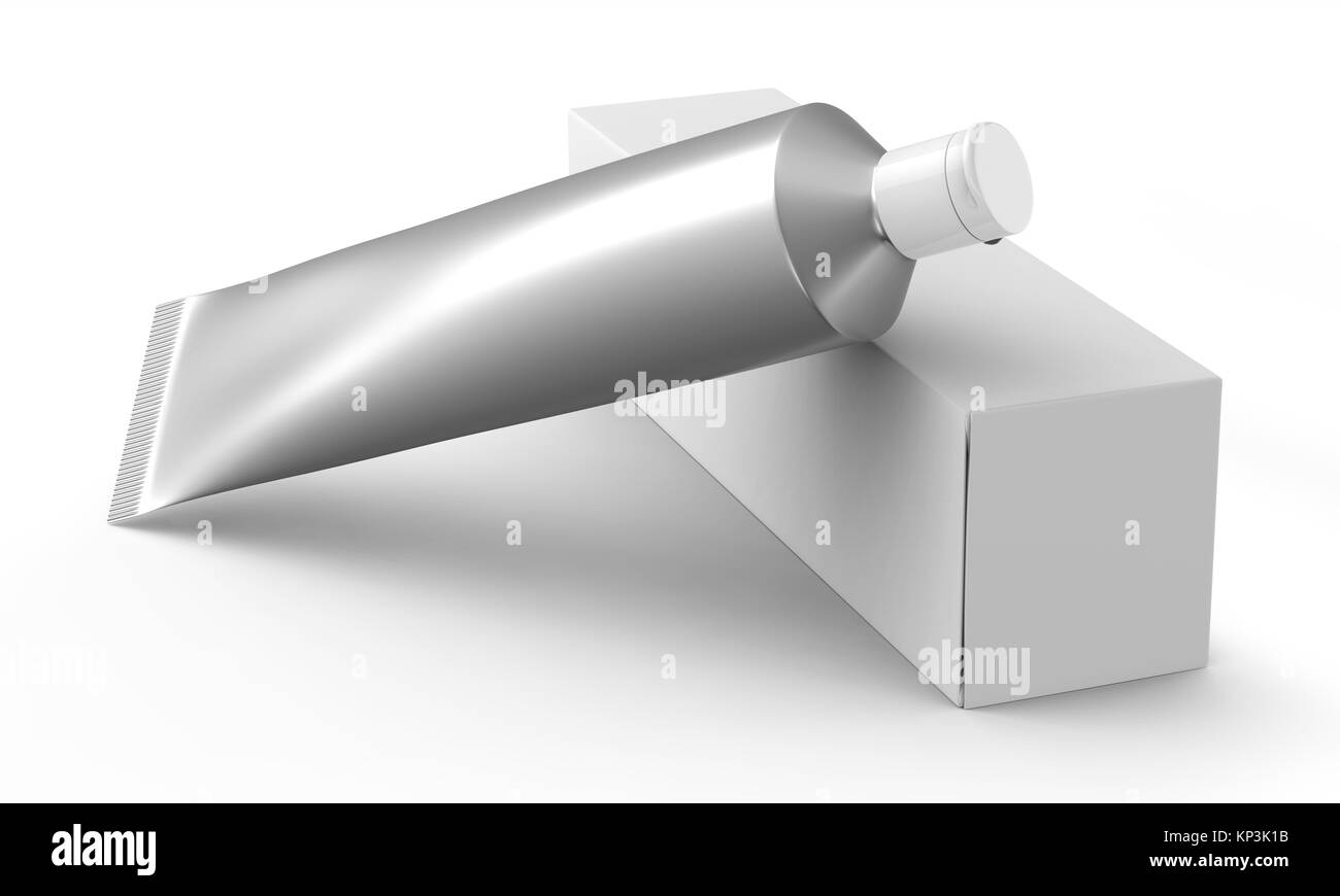 Toothpaste blank mockup, 3d render package design, tube with paper box ...