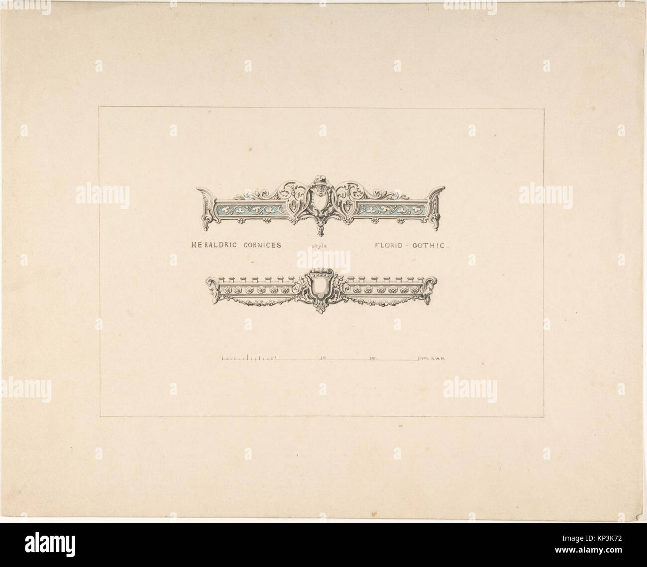 Designs for Two Heraldic Cornices, Florid Gothic Style MET DP805861 ...