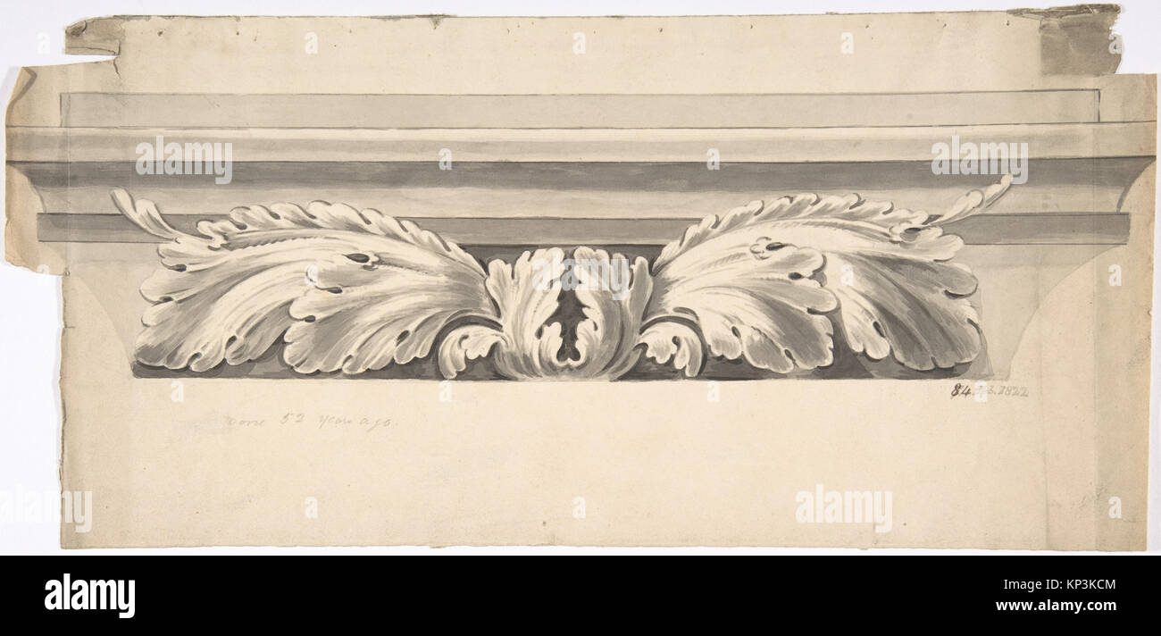 Illustration of an entablature design carved with acanthus leaves ...