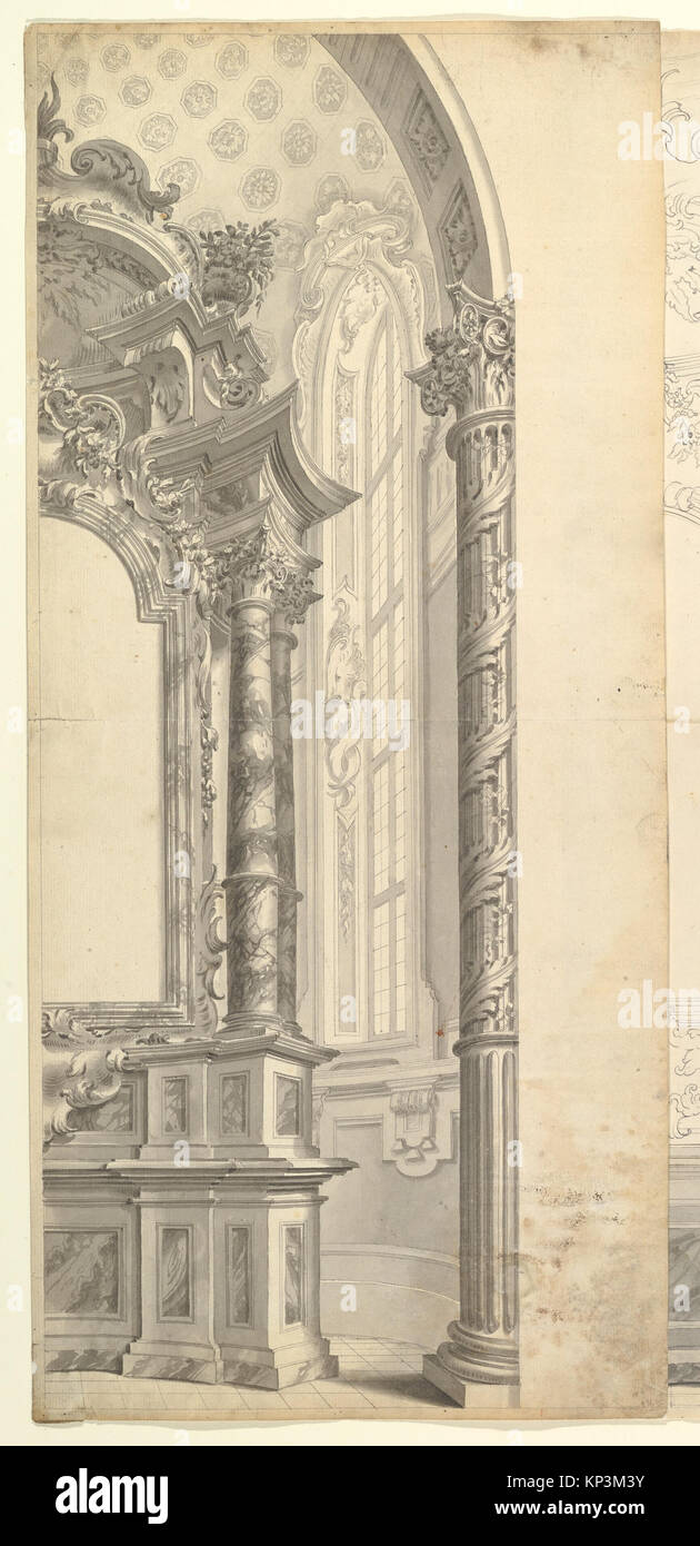 Depiction of a halved altar design showing layout, structural details ...