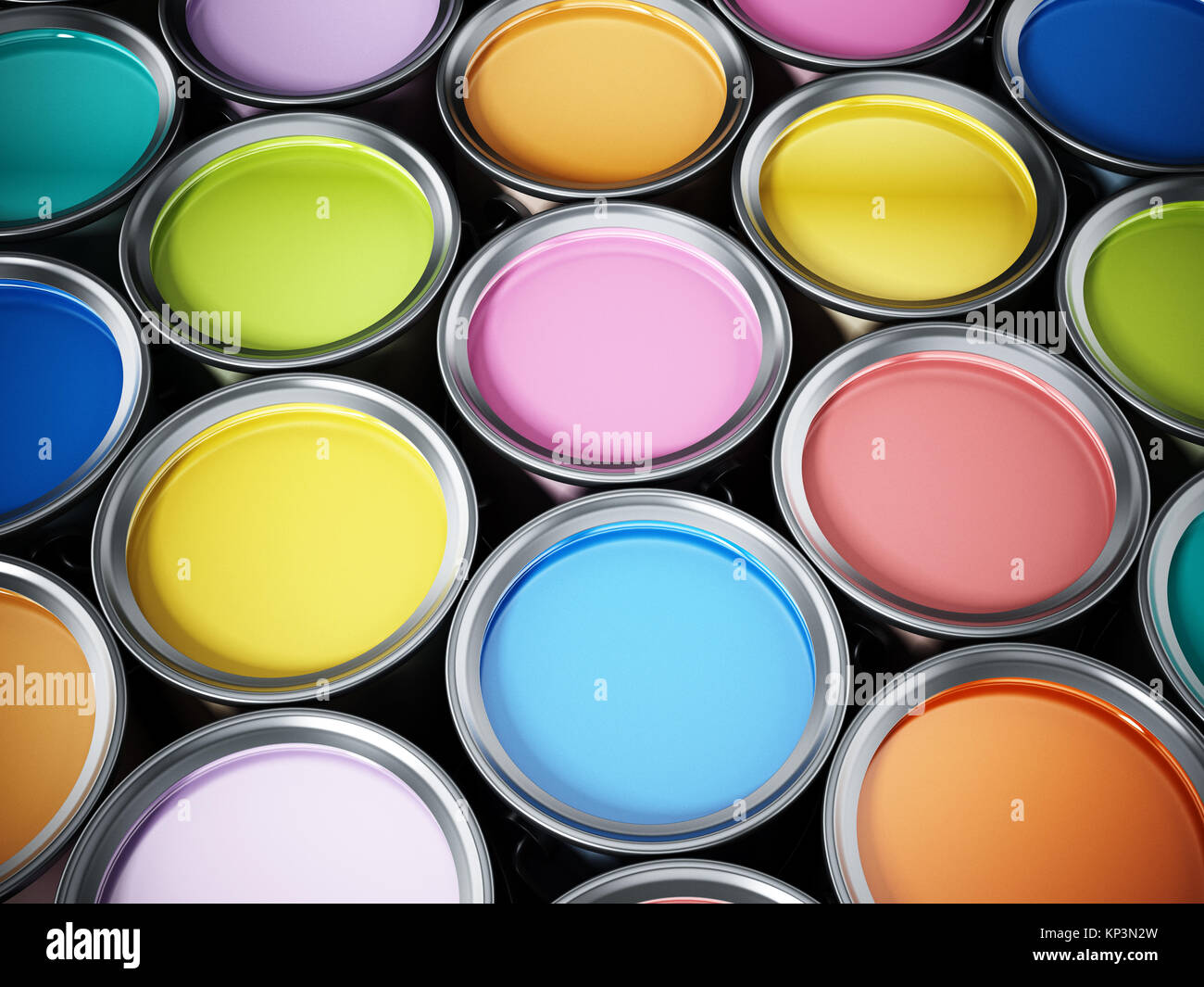 Multi colored paint cans background. 3D illustration Stock Photo - Alamy