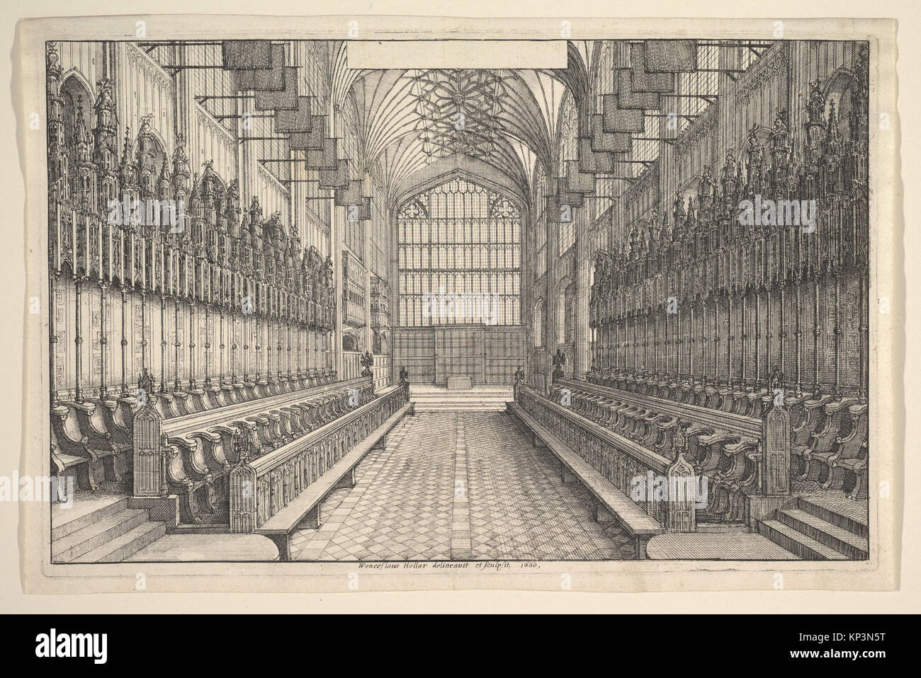 This print by Wenceslaus Hollar depicts the choir and stalls in St ...