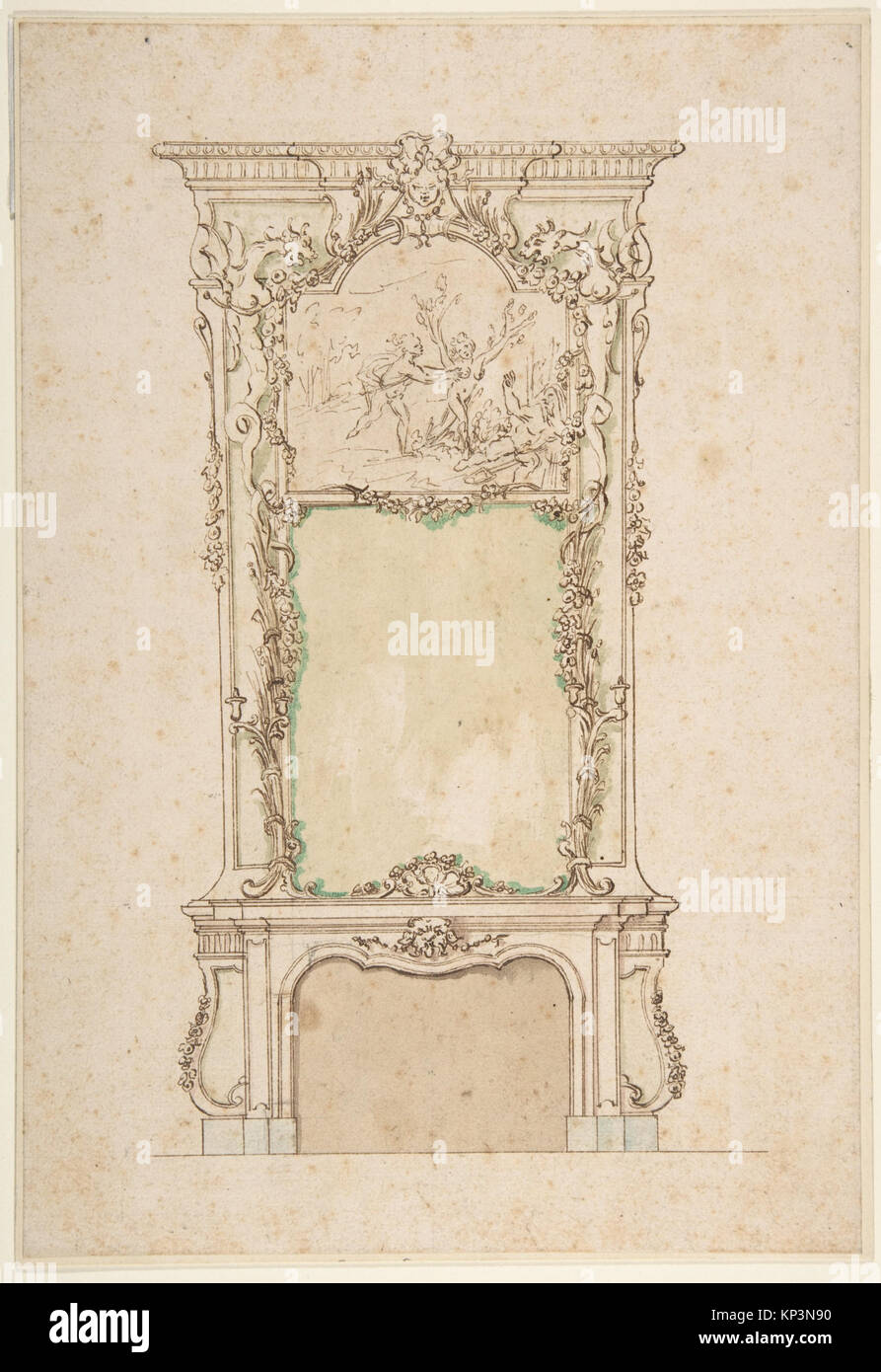 An 18th-century British design for a chimney piece, illustrating ...
