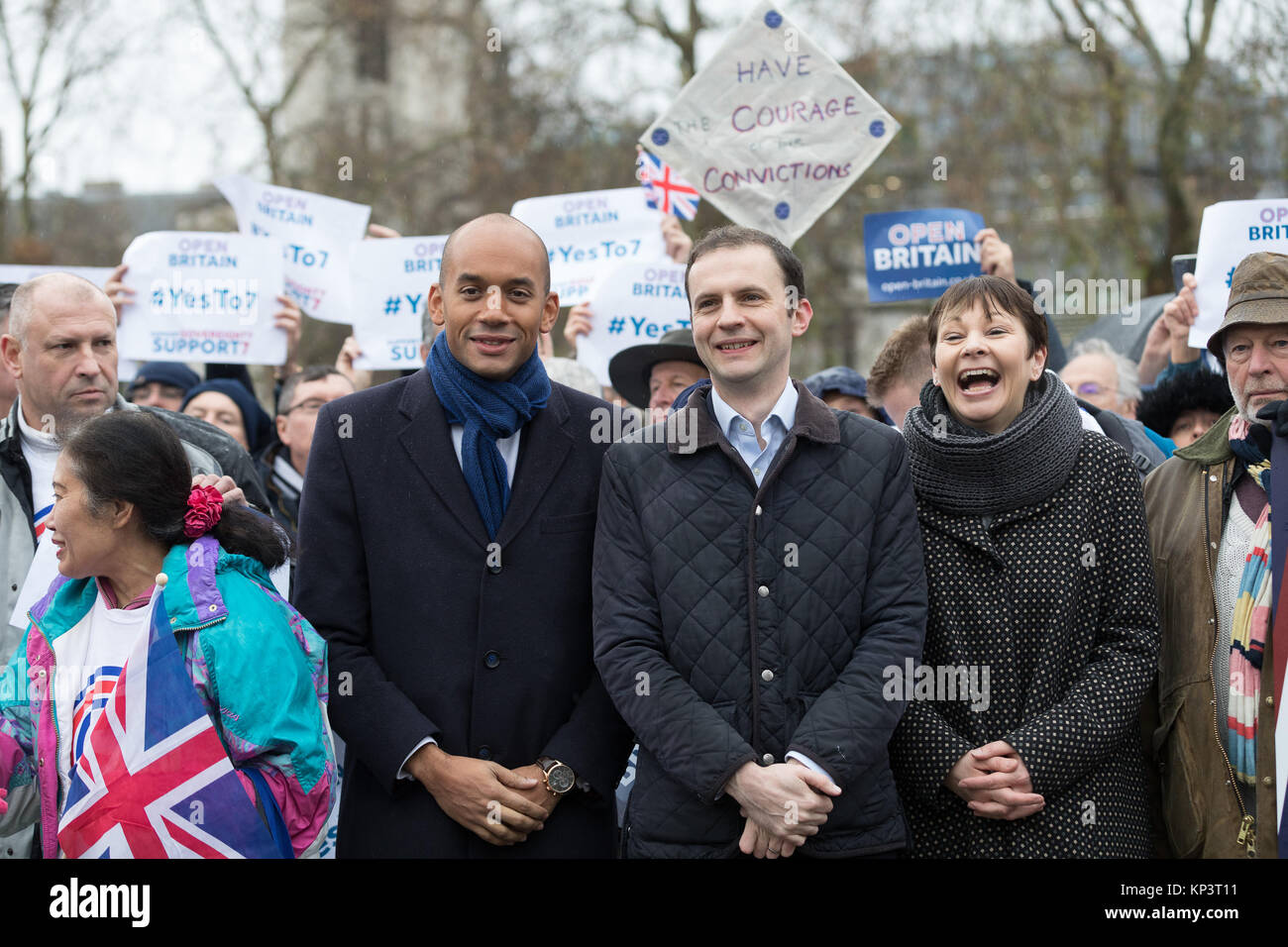 London, UK. 13th December 2017. Chuka Umunna MP, Tom Brake MP and ...