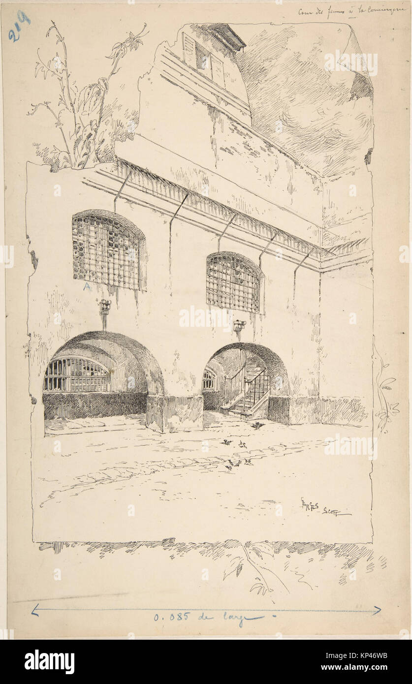 A drawing depicting the Cour des Femmes at the Conciergerie ...
