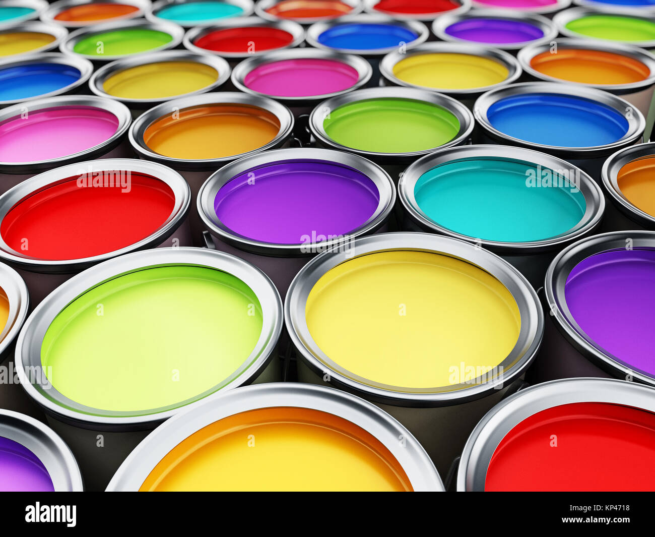 Multi colored paint cans background. 3D illustration Stock Photo - Alamy