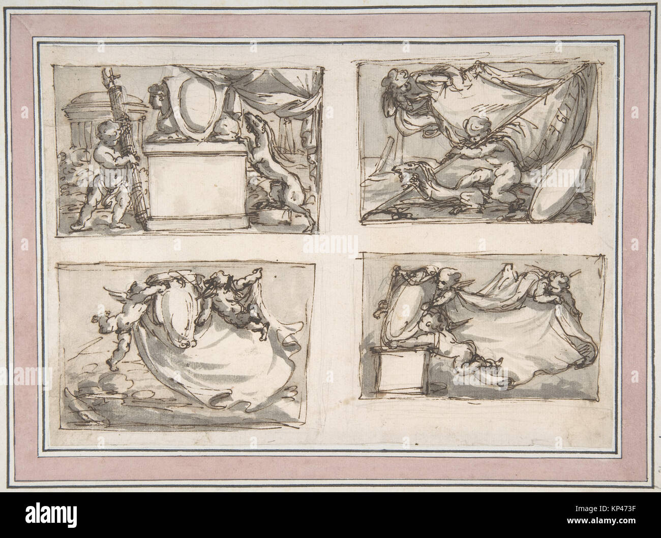 Four Sketches of Putti Hanging Coat of Arms MET DP810385 343251 Stock ...