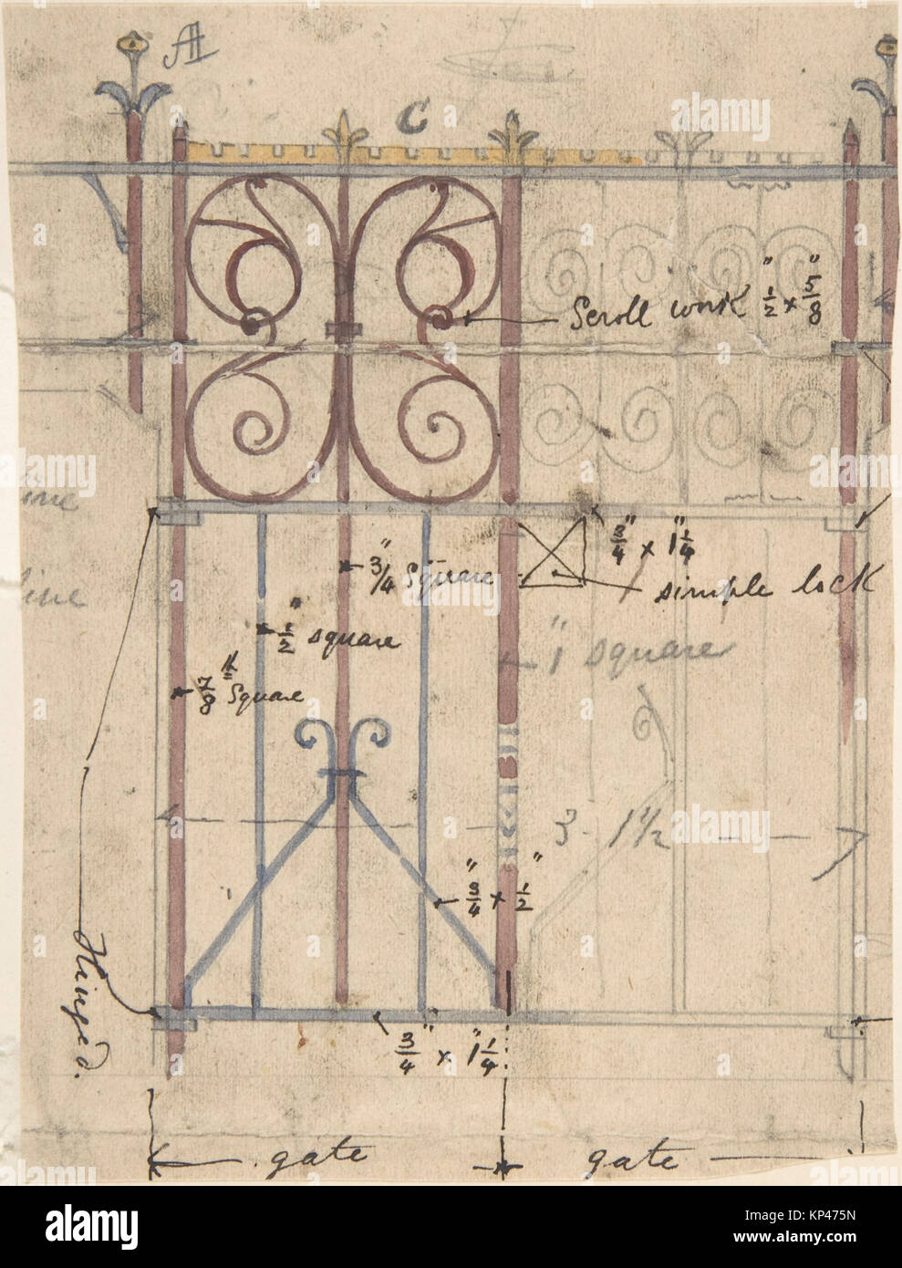 Architectural design for a church gate, illustrating structure ...