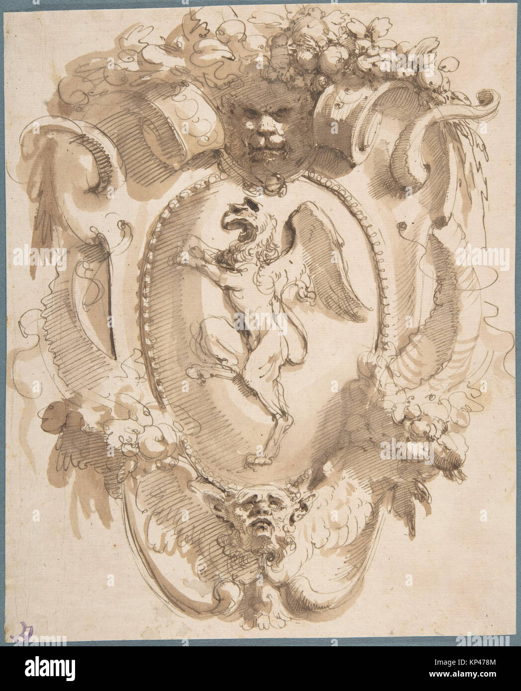 Illustration of a cartouche with a griffin in the coat of arms ...